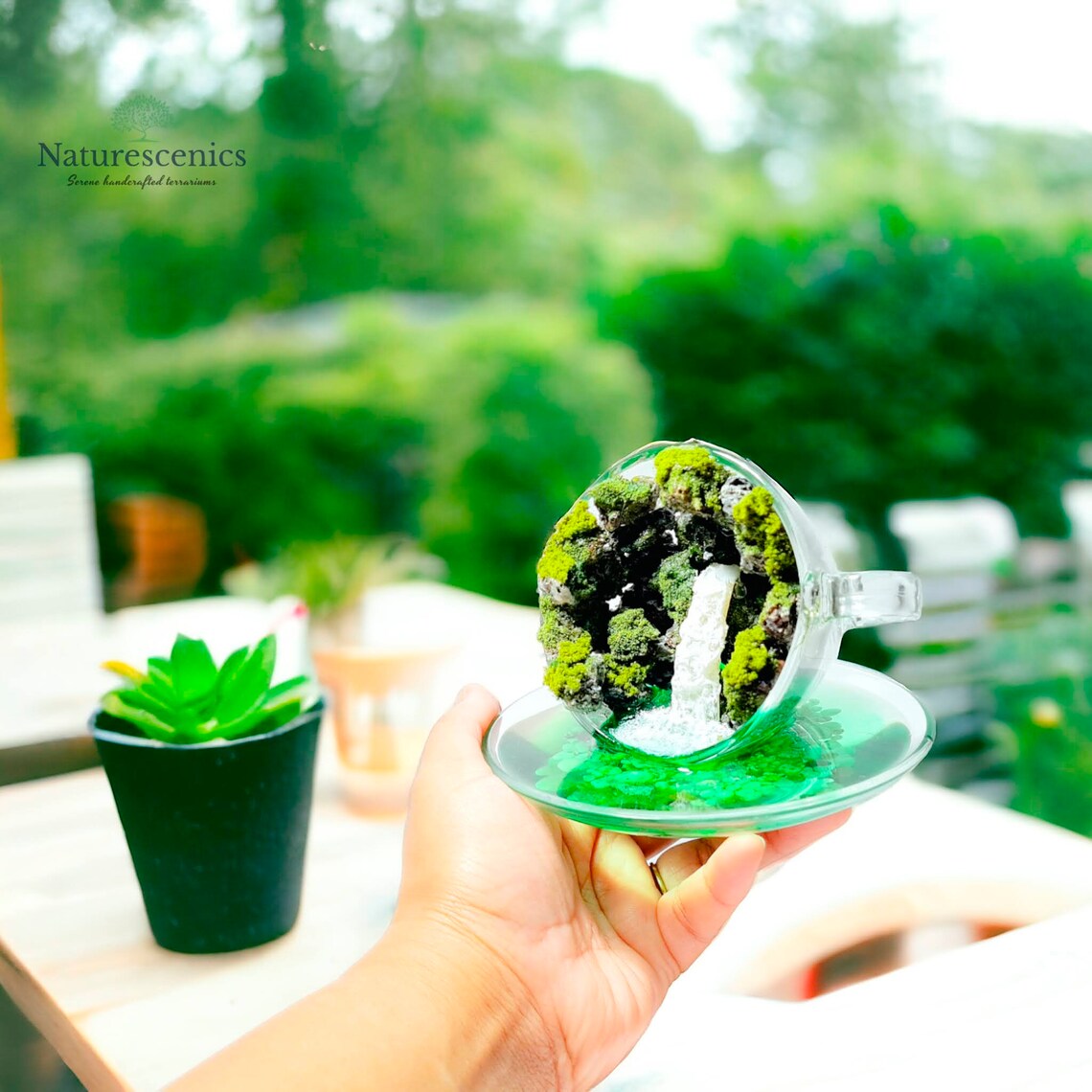 Glass Tea Cup, Waterfall Terrarium, Glass Terrarium Moss, Resin Art ...