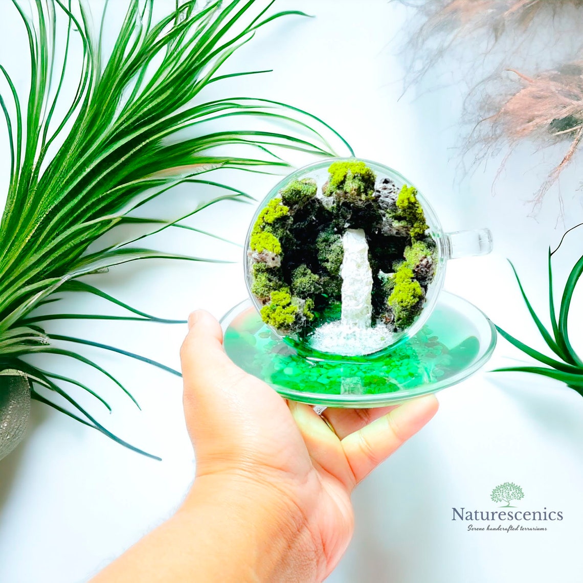 Glass Tea Cup, Waterfall Terrarium, Glass Terrarium Moss, Resin Art ...