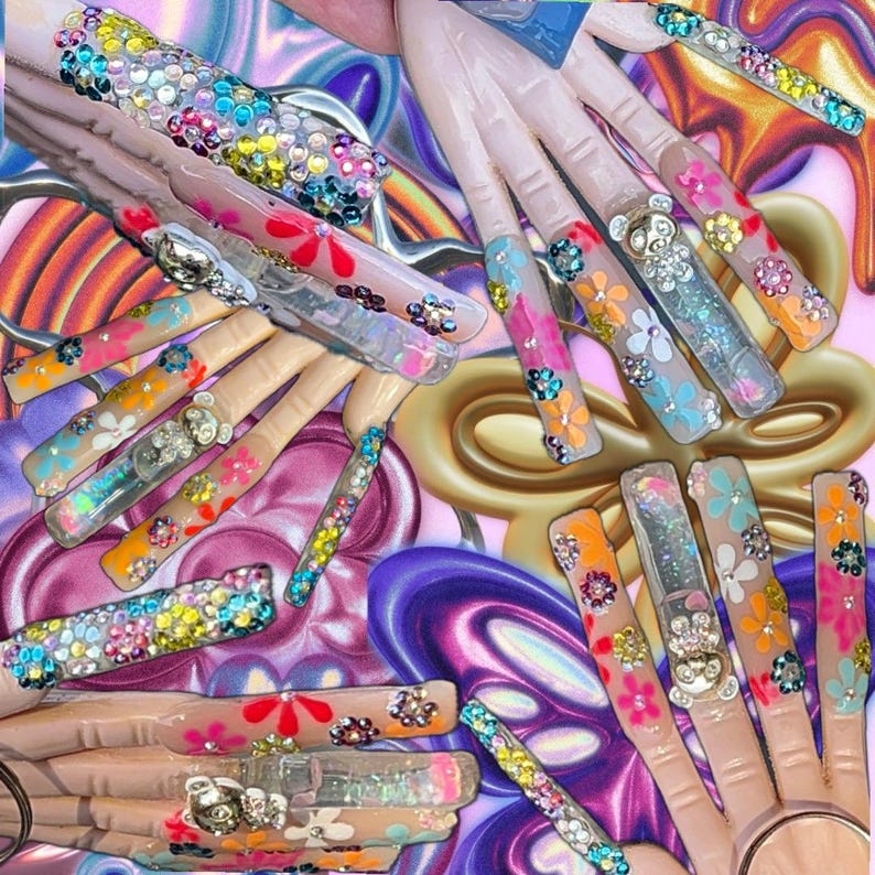 Manihomegirlz- Mini Hand Keychain With Custom Nail Design - Etsy
