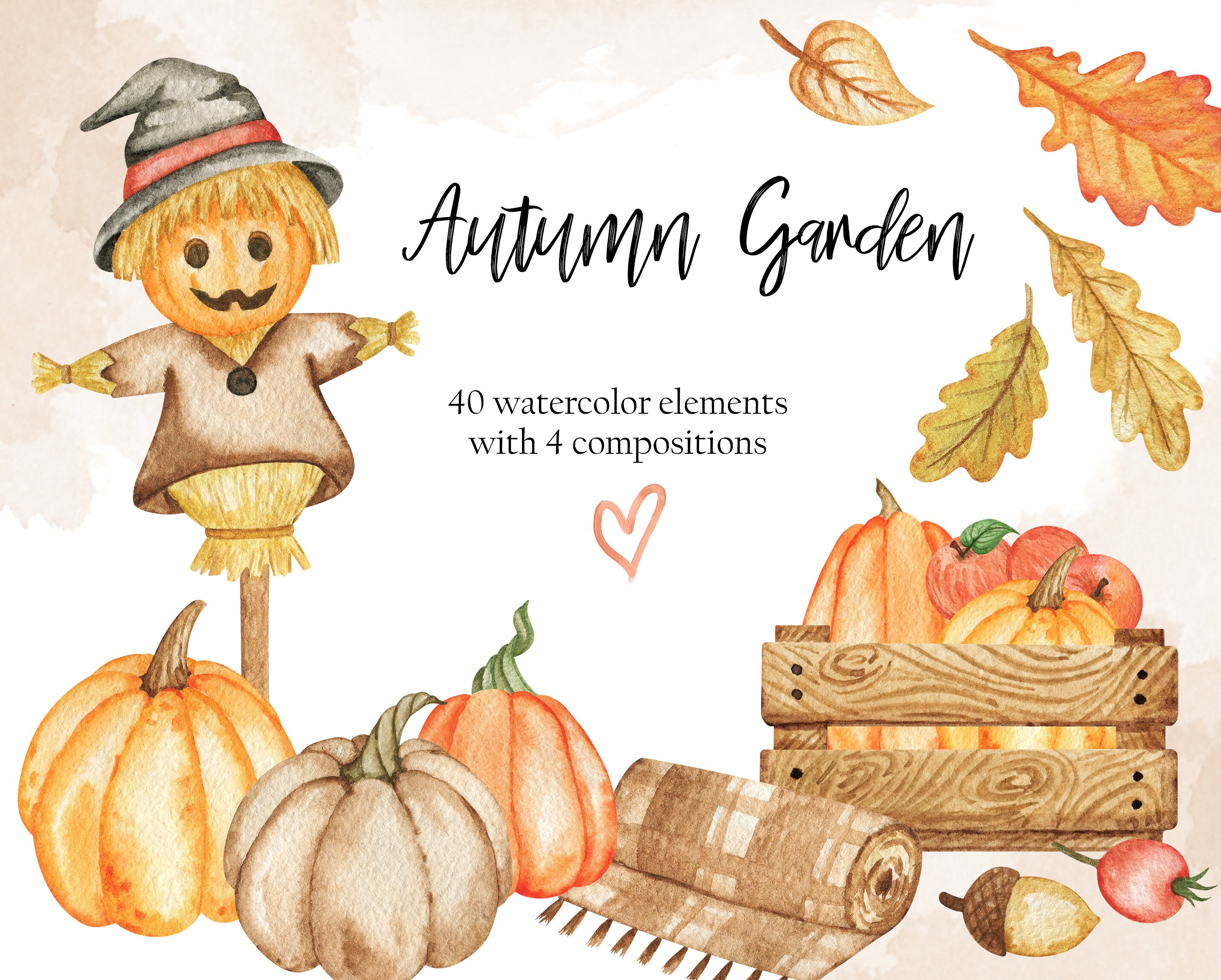 Autumn Garden Clipart Fall Pumpkins and leaves clipart set | Etsy