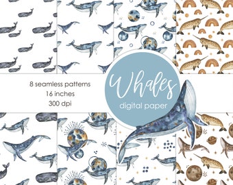 Whale Digital Paper | Etsy