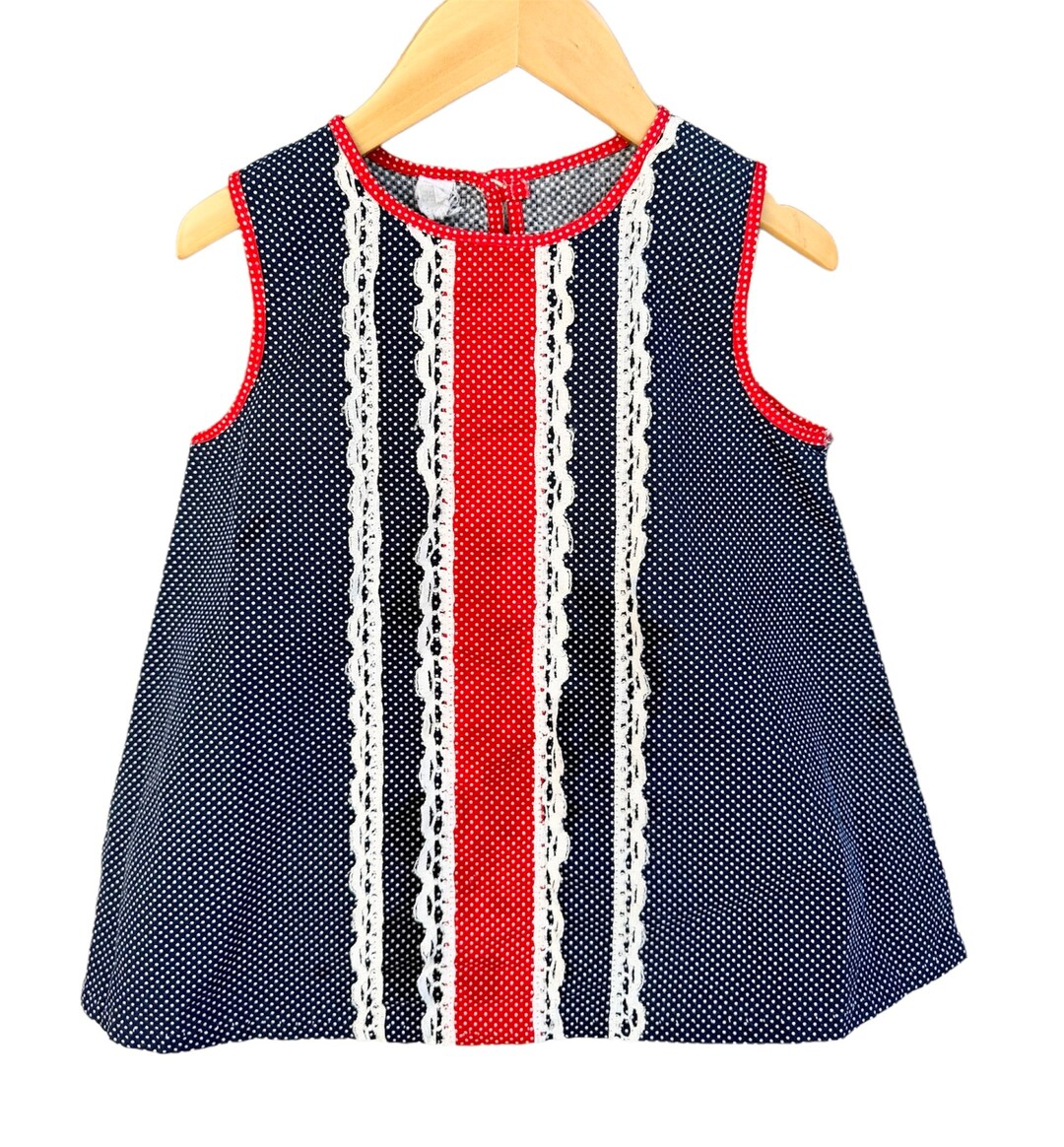 1960s/70s Patriotic Red White & Blue Sleeveless Tunic Top With Lace ...