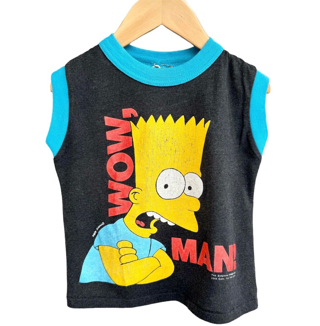 1990 Kid's Bart Simpson "wow Man" Black Sleeveless Muscle Tee Ringer ...