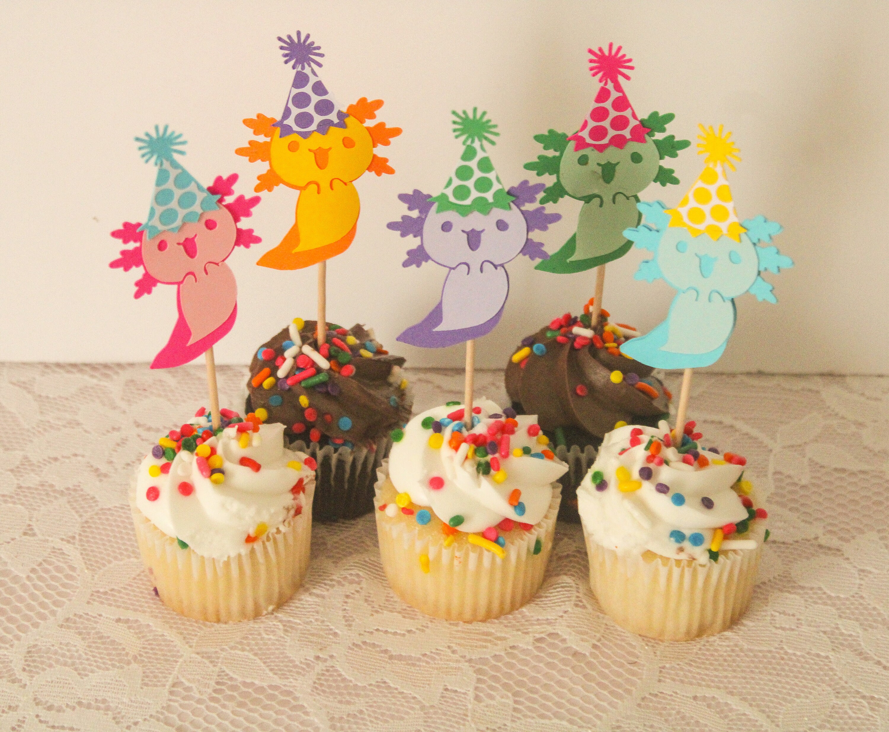 Axolotl Party Hat Cupcake Toppers - Etsy