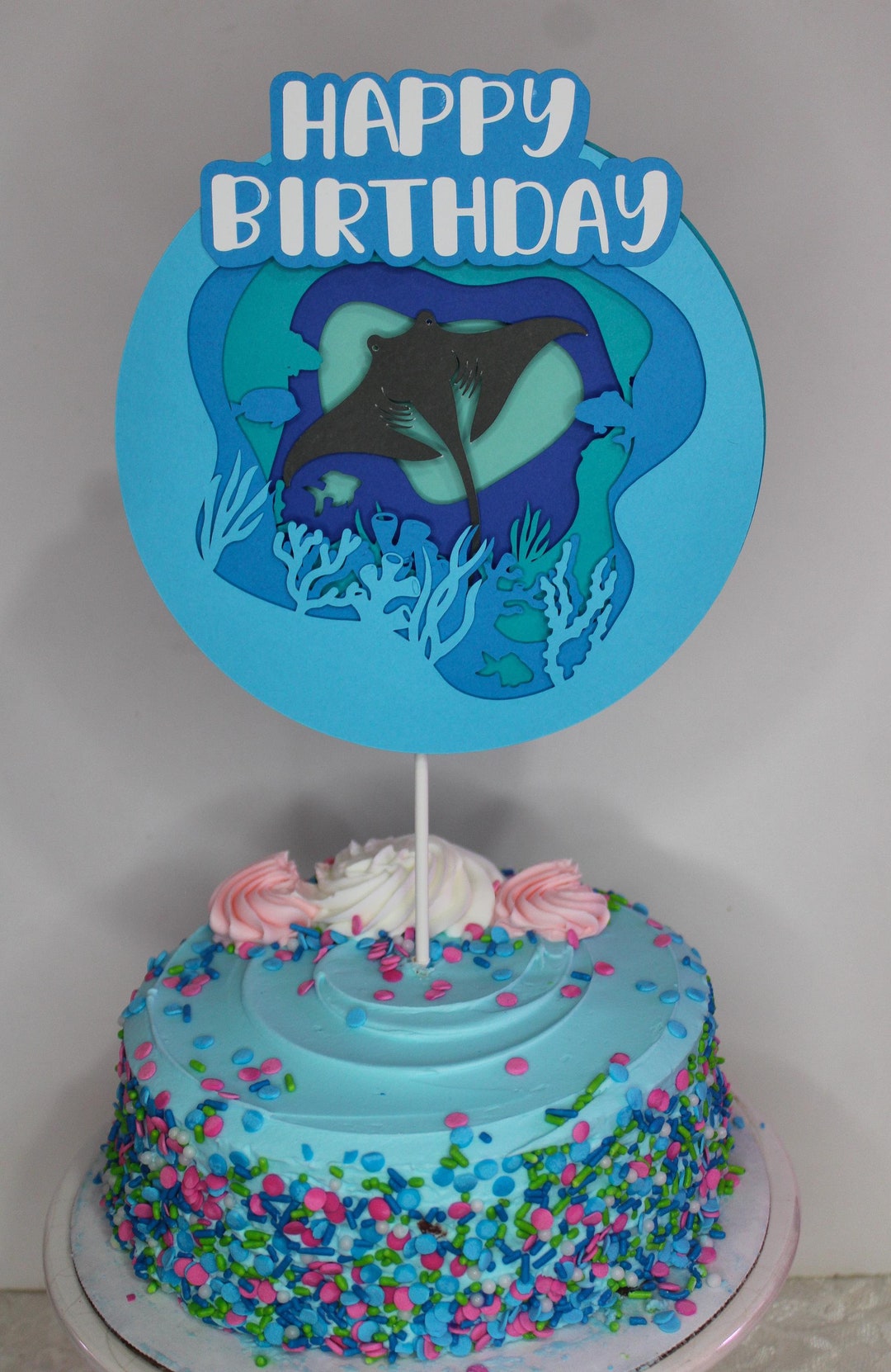 3D Manta Ray Happy Birthday Cake Topper - Etsy UK