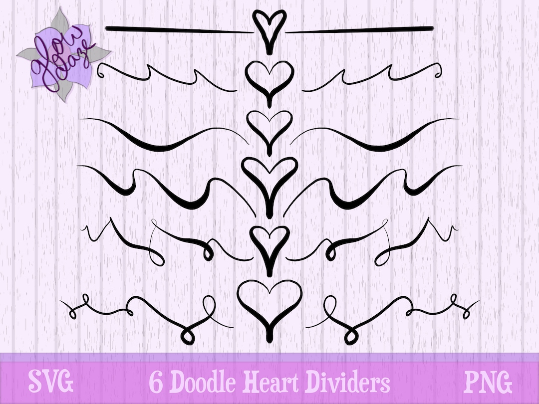 Doodle Hearts Dividers Bundle | SVG PNG | Printable Clip Art | Hand ...