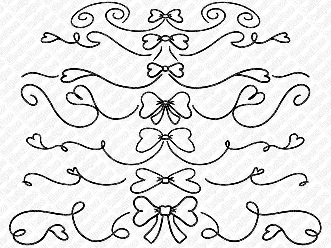 Bow and Hearts Dividers Bundle | SVG PNG | Printable Clip Art | Hand ...