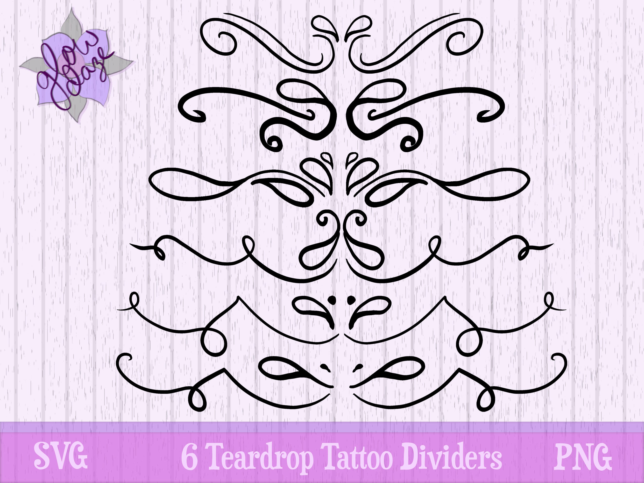Teardrop Tattoo Dividers Bundle | SVG PNG | Printable Clip Art | Hand ...