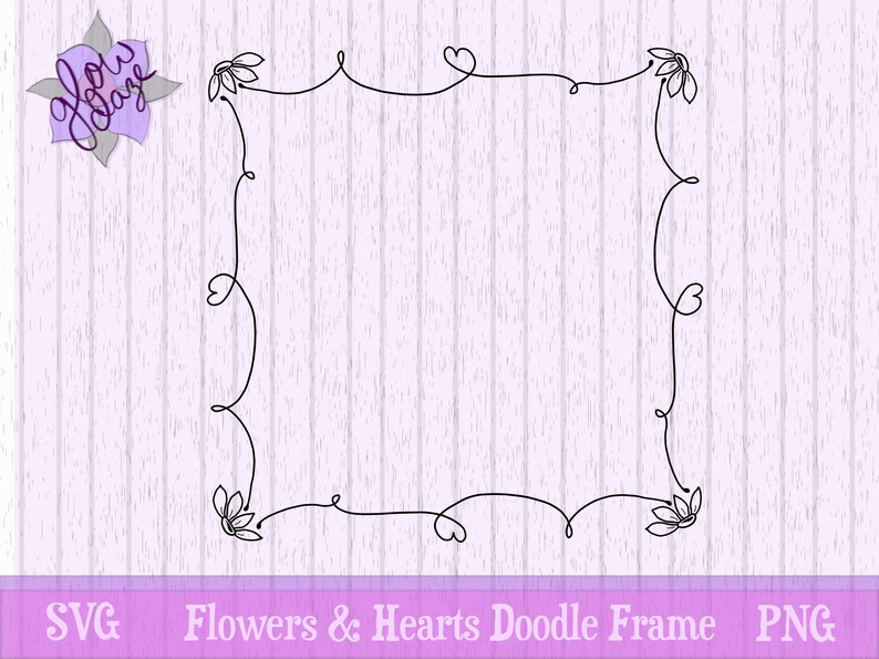 Flowers and Hearts Doodle Frame | SVG PNG | Printable Clip Art | Hand ...