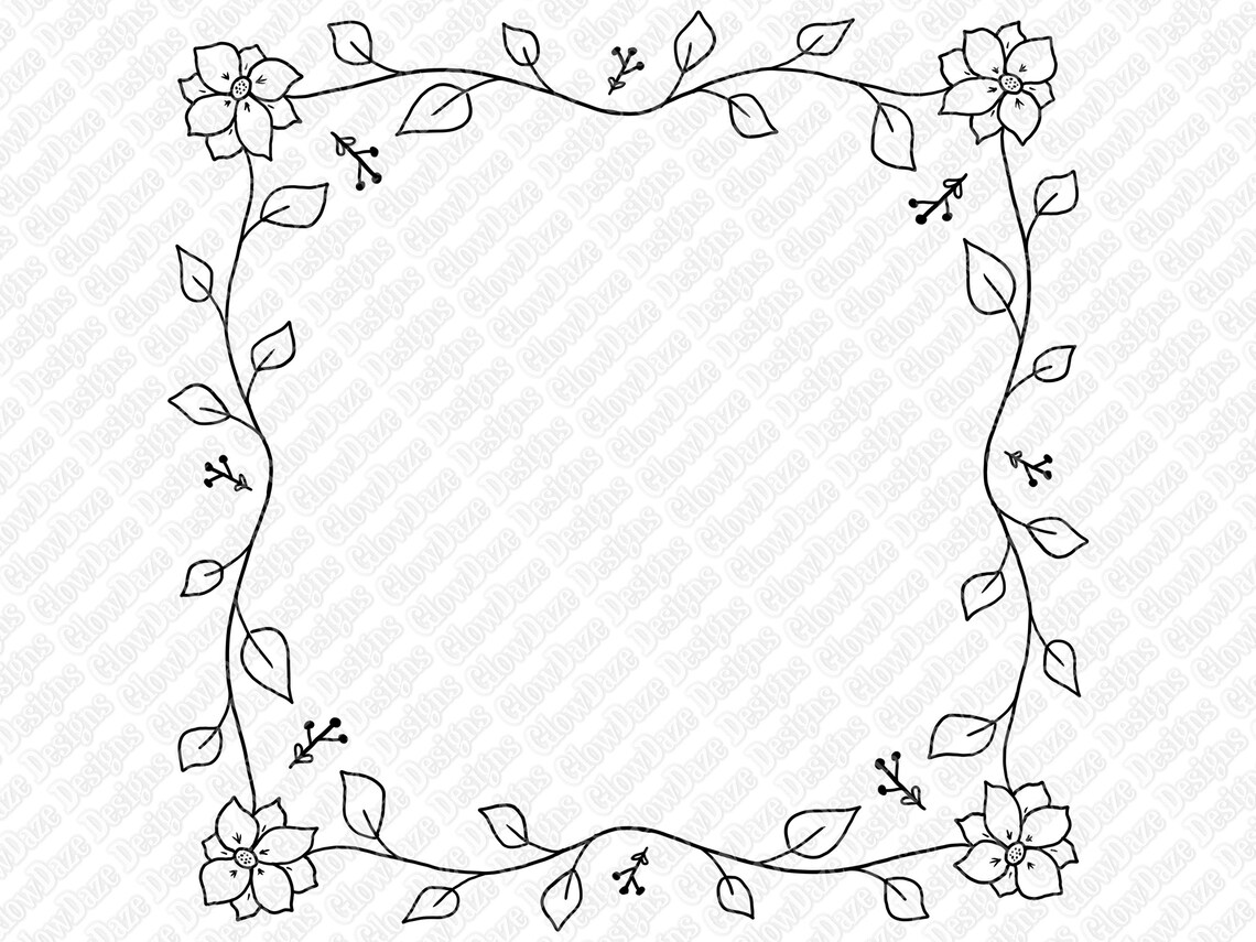 Flowers and Twigs Vine Doodle Frame | SVG PNG | Printable Clip Art ...