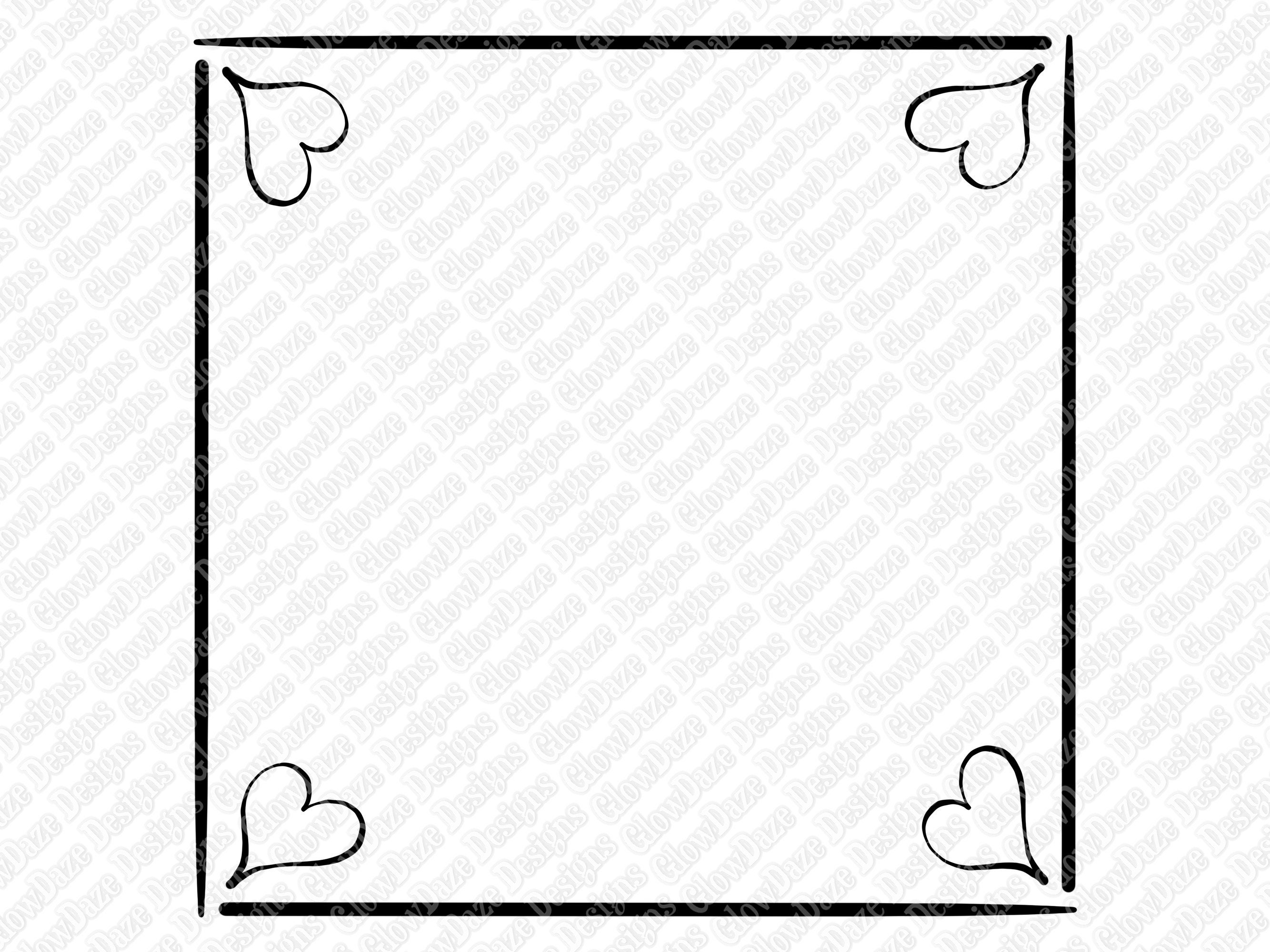 Corner Hearts Doodle Frame | SVG PNG | Printable Clip Art | Hand-drawn ...