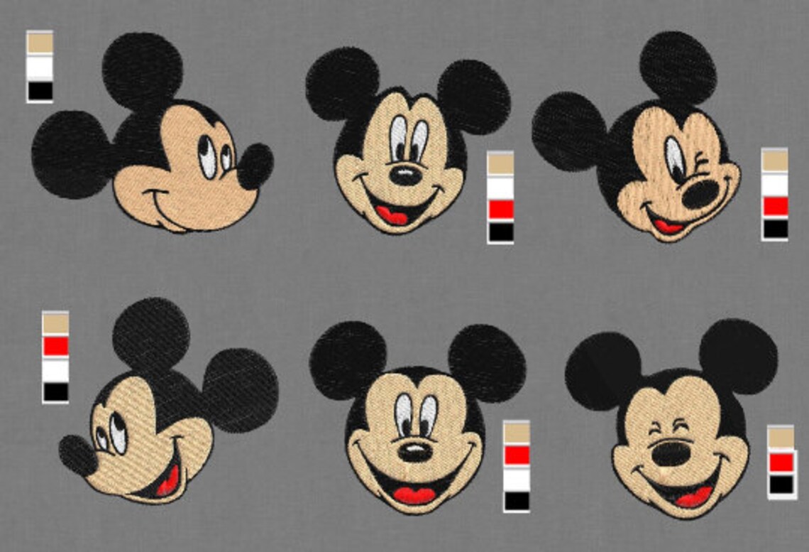 Embroidery Design Mickey Mouse Head Face 6 Set Pes Hus Jef 3x3 - Etsy