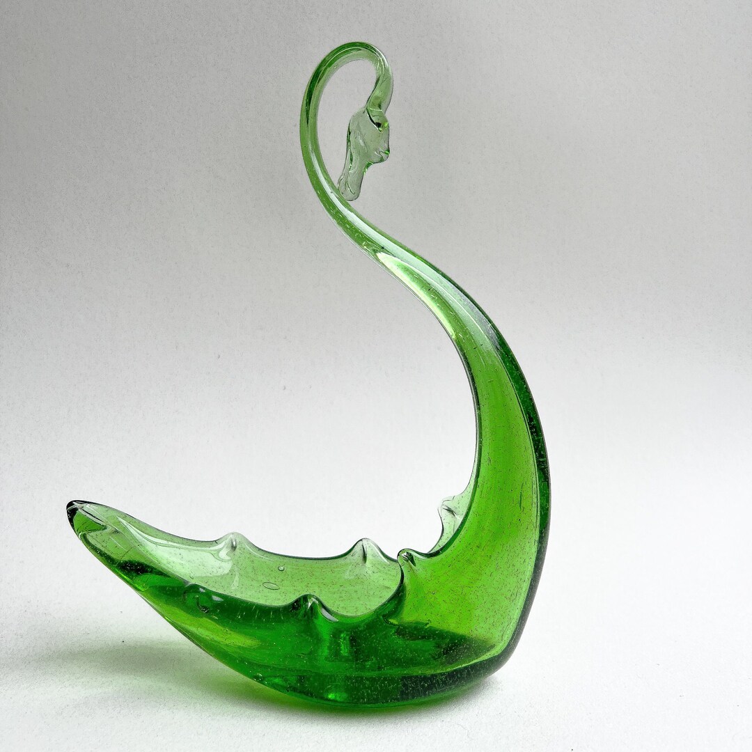 Stunning Green Glass Swan Viking Glass Company Trinket - Etsy
