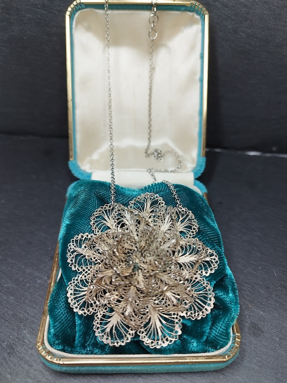 deals Necklace Vintage rare antique sterling silver filigree floral you ...