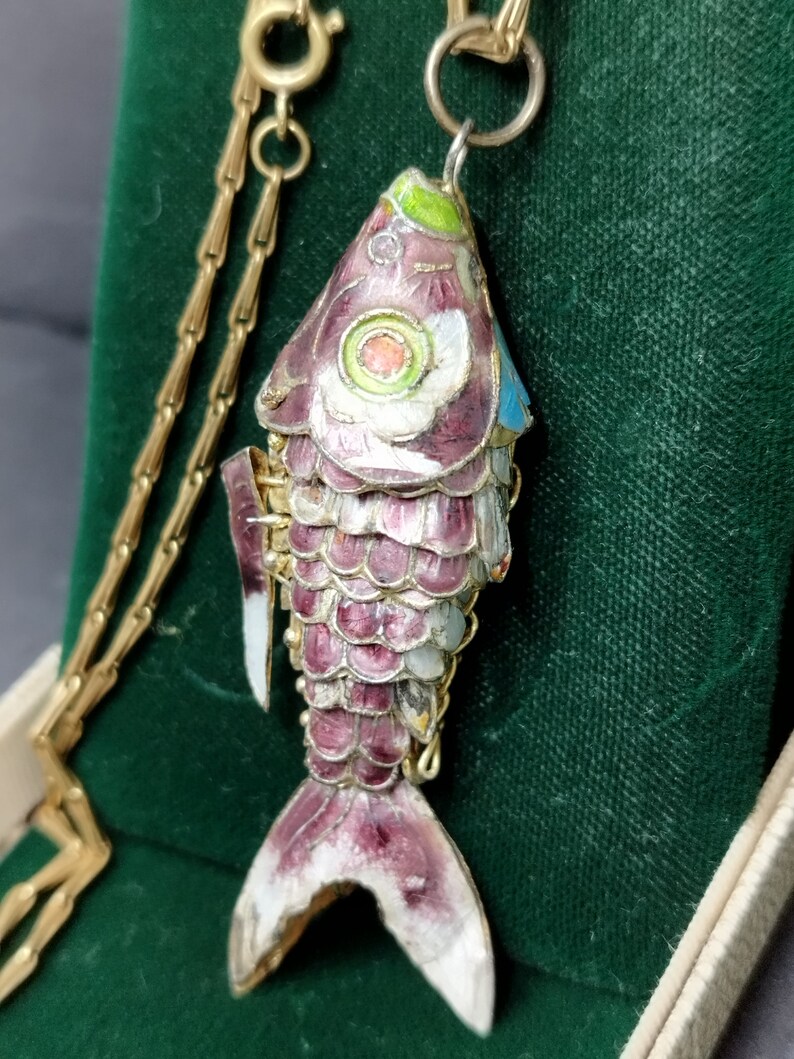 Fish Cloisonne Enamel Pendant Chinese Vintage Necklace Carp Fish ...
