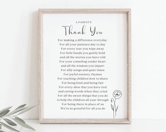 A Parents Thank You Printable Nursery Teachers Teaching Teacher's Day ...