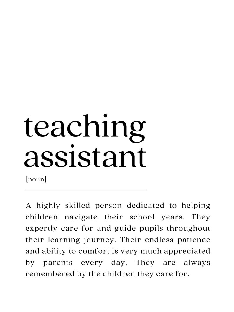 Teaching Assistant Definition Print, Teacher's Assistant Gift, Teaching ...