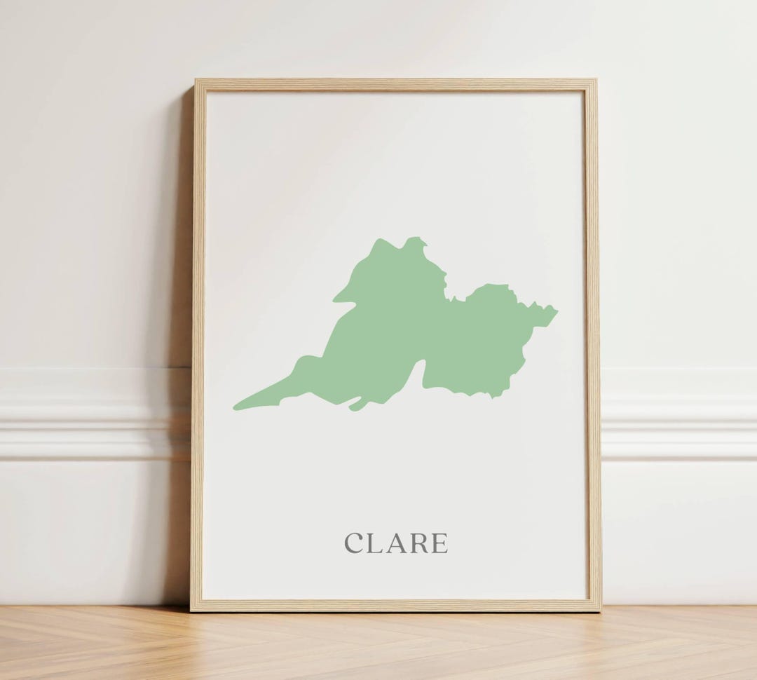 Clare Map Print, County Clare Ireland Map, Irish County Poster, Irish ...