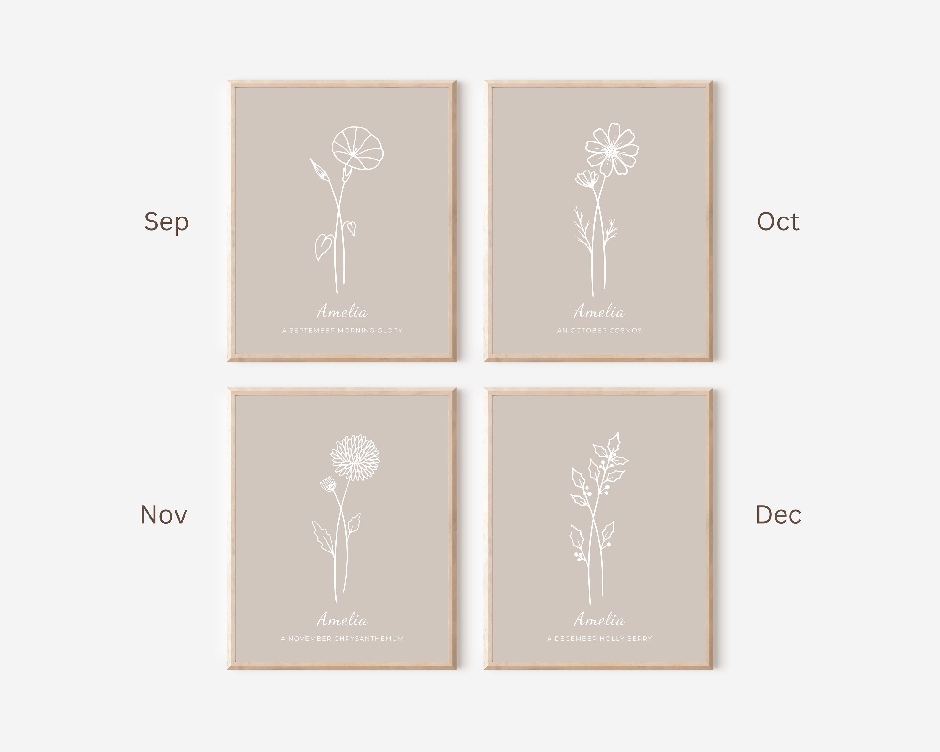 Custom Birth Flower Gift Birth Flower Name Print Line - Etsy