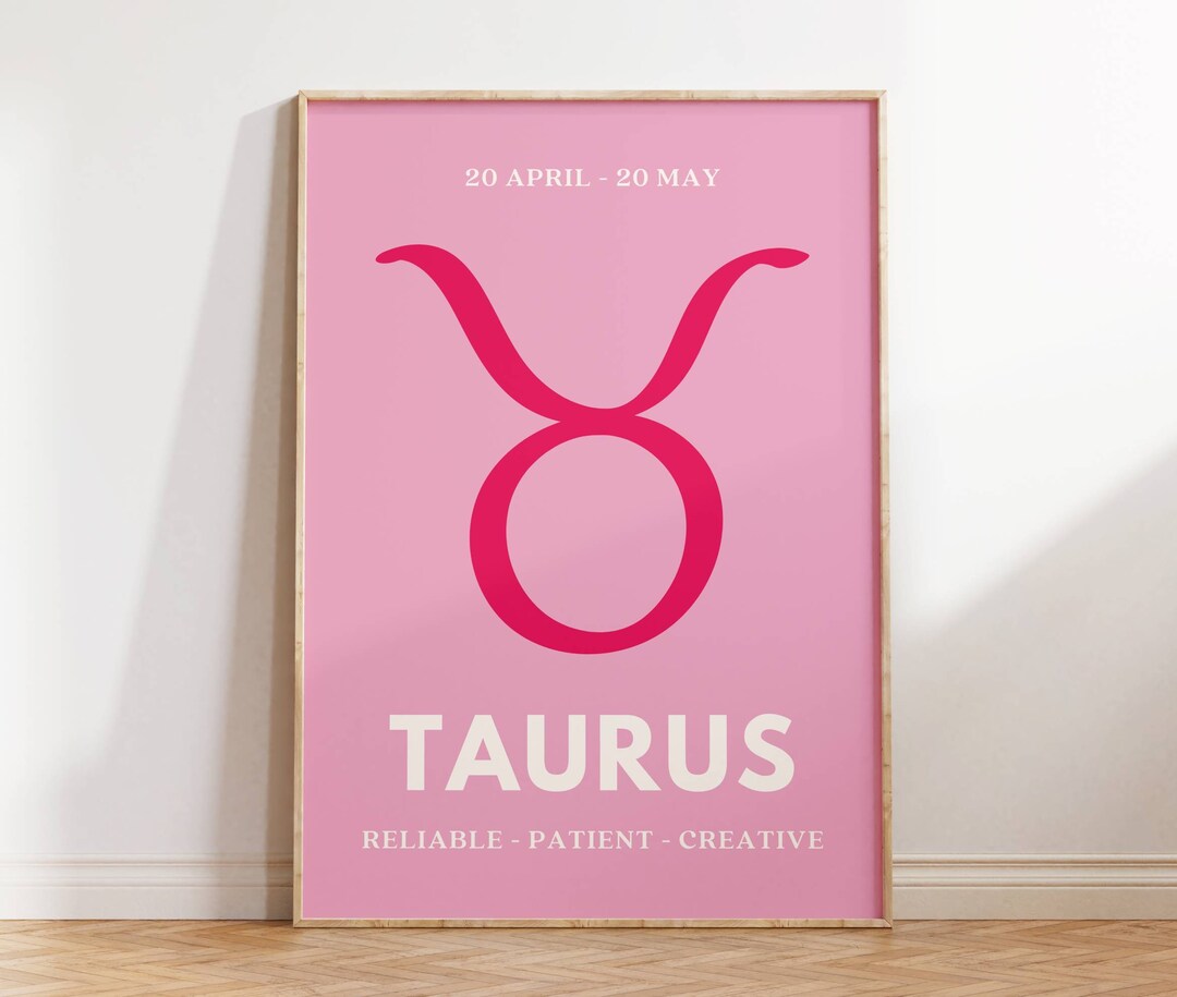 Preppy Taurus Print, Pink and White Star Sign Poster, Taurus Wall Art ...