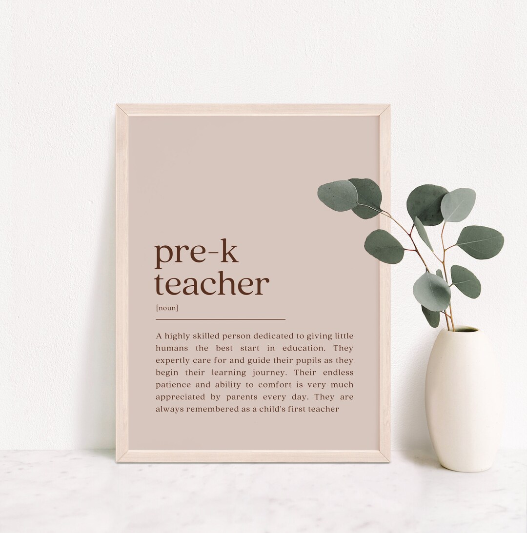 Pre-k Teacher Definition Print, Minimalist Teacher Gift (digital ...