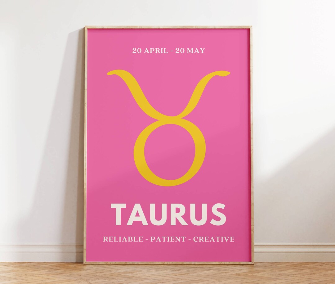 Pink and Yellow Taurus Star Sign Poster, Preppy Taurus Print, Taurus ...