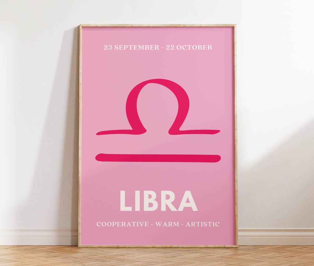 Preppy Libra Print, Pink and White Star Sign Poster, Libra Wall Art ...
