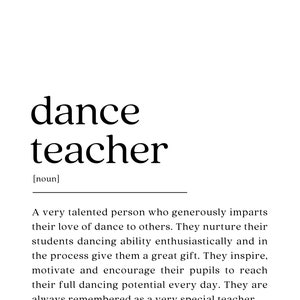 Dance Teacher Definition Print, Dance Teacher Gift, Teacher Thank You ...