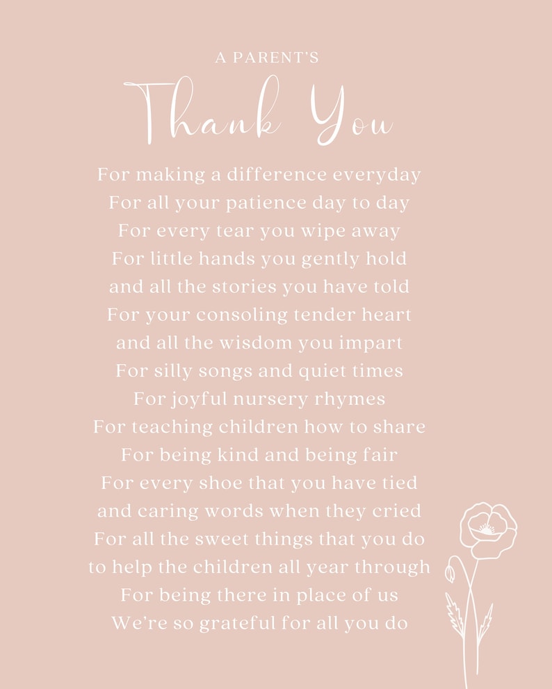 Teacher Thank You Poem Print: Minimalist Gift (digital Download) - Etsy