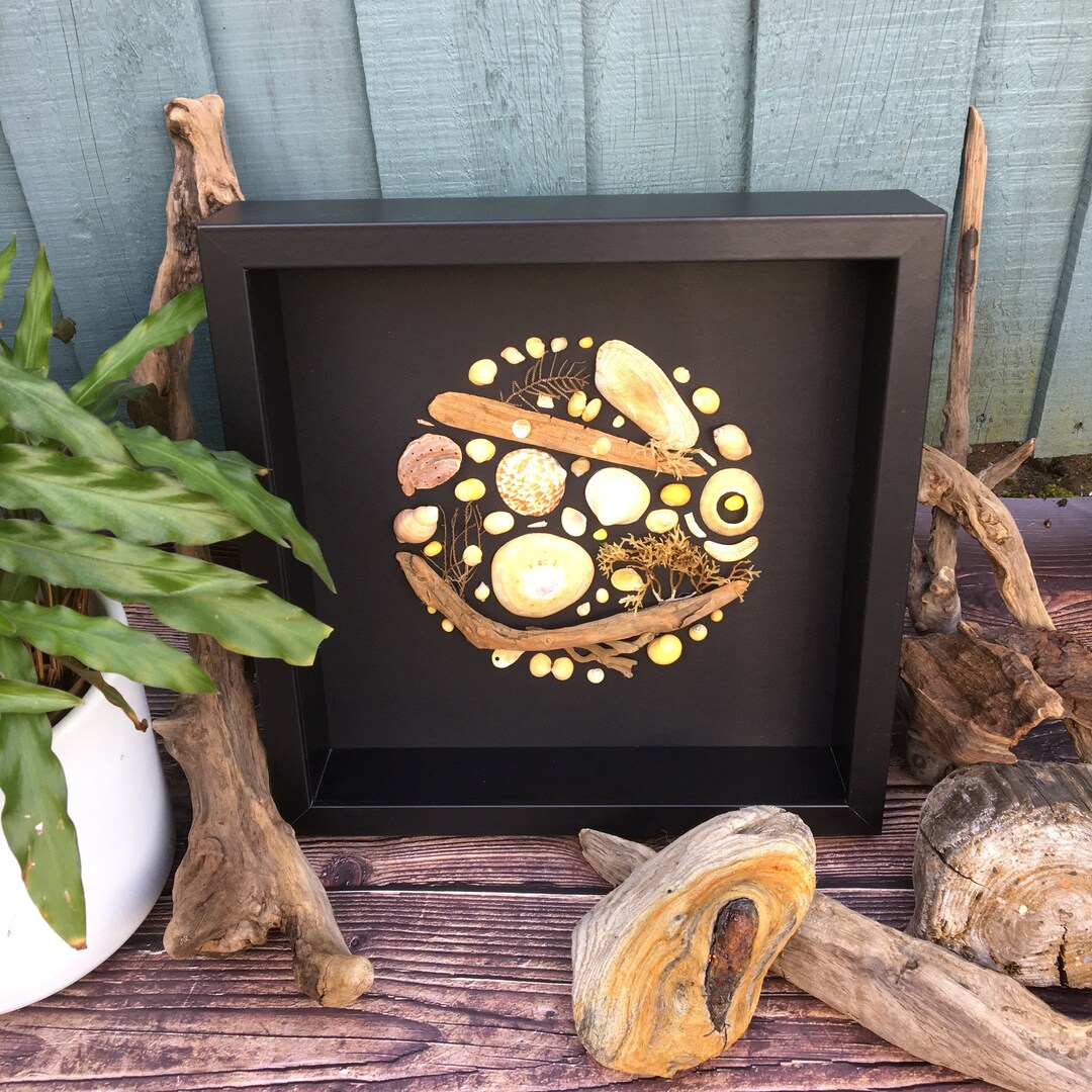 Rockpool in Yellow, Coastal Art, Wall Decor, Driftwood, Shells, Seaside ...