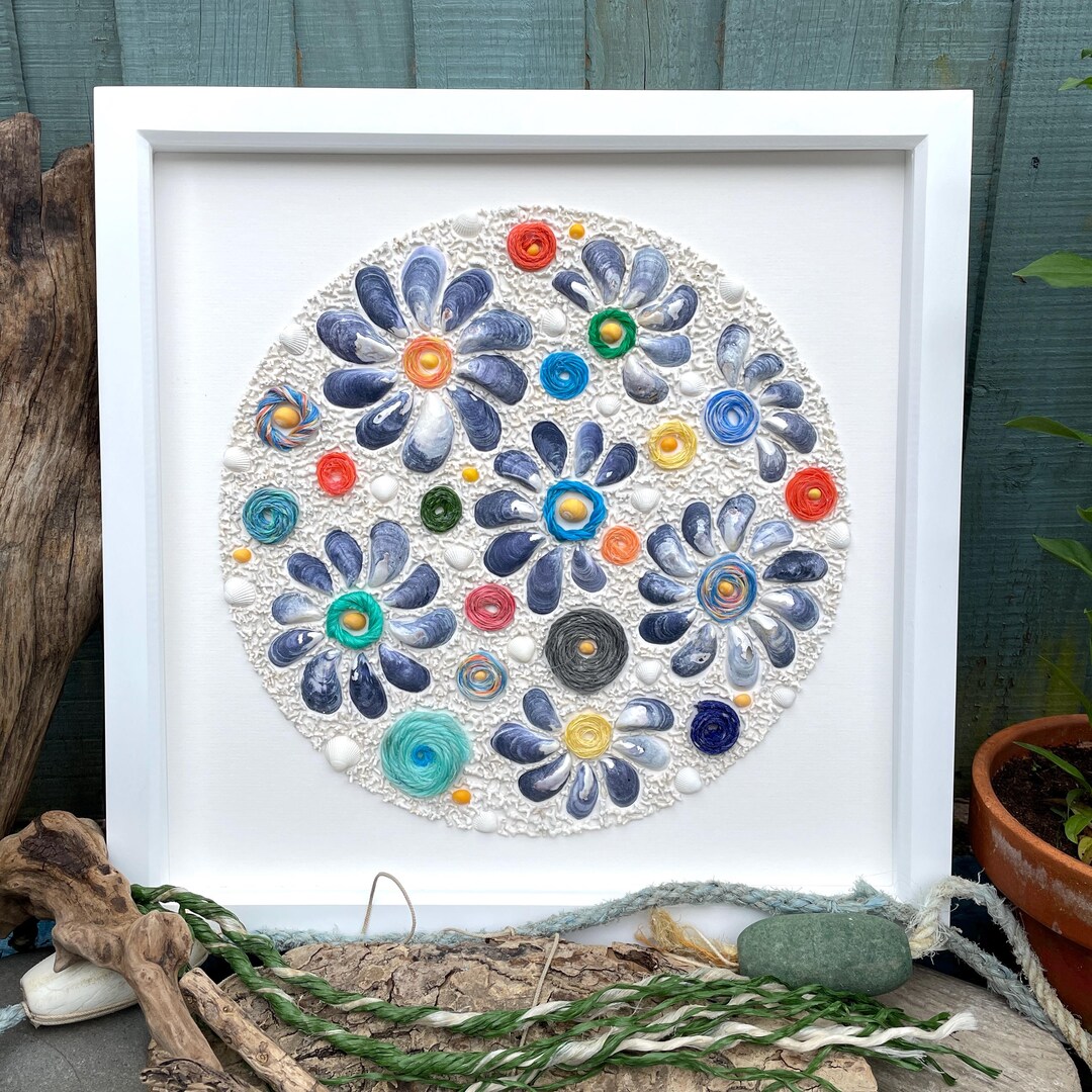 Shell Flower Art: 'flower Power' Framed Coastal Rockpool Decor - Etsy