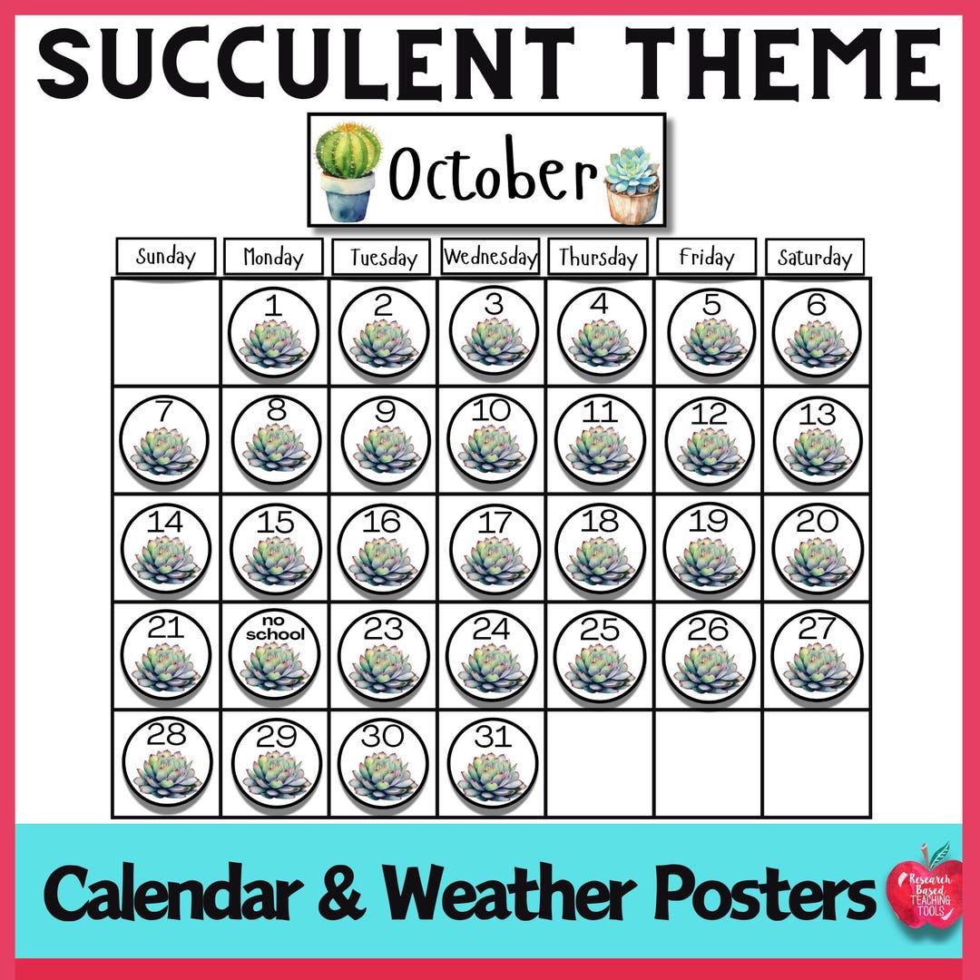 Succulent-themed Classroom Calendar & Weather Set: 10 Frames for ...