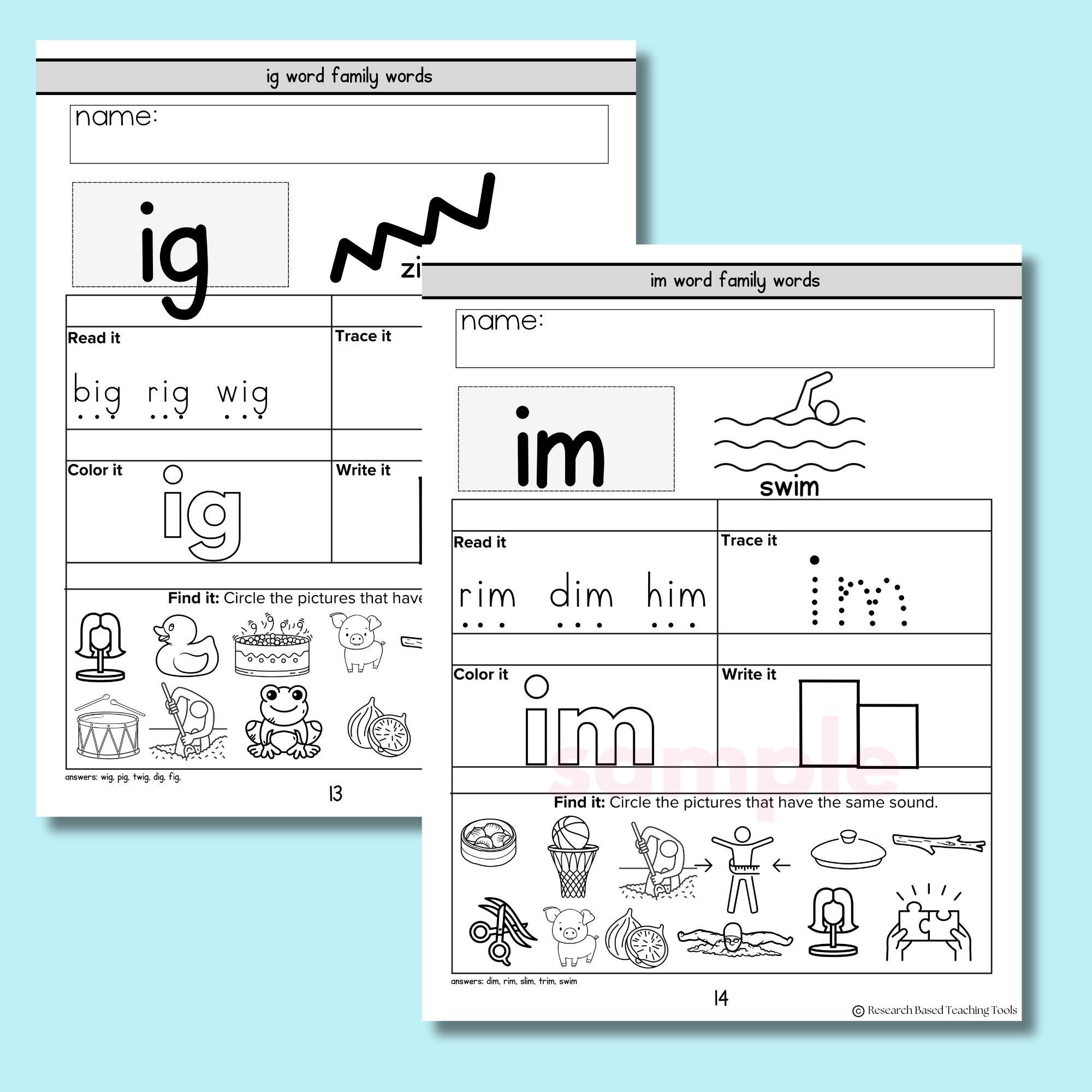 CVC Word Families Phonics Worksheets: Kindergarten & 1st Grade Reading ...
