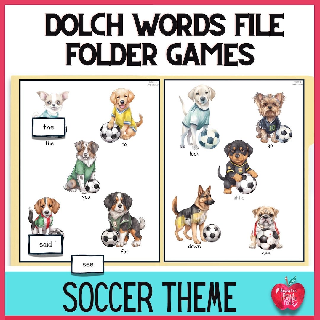 Dog-themed Soccer Sight Word Games: Dolch File Folder Activities for ...