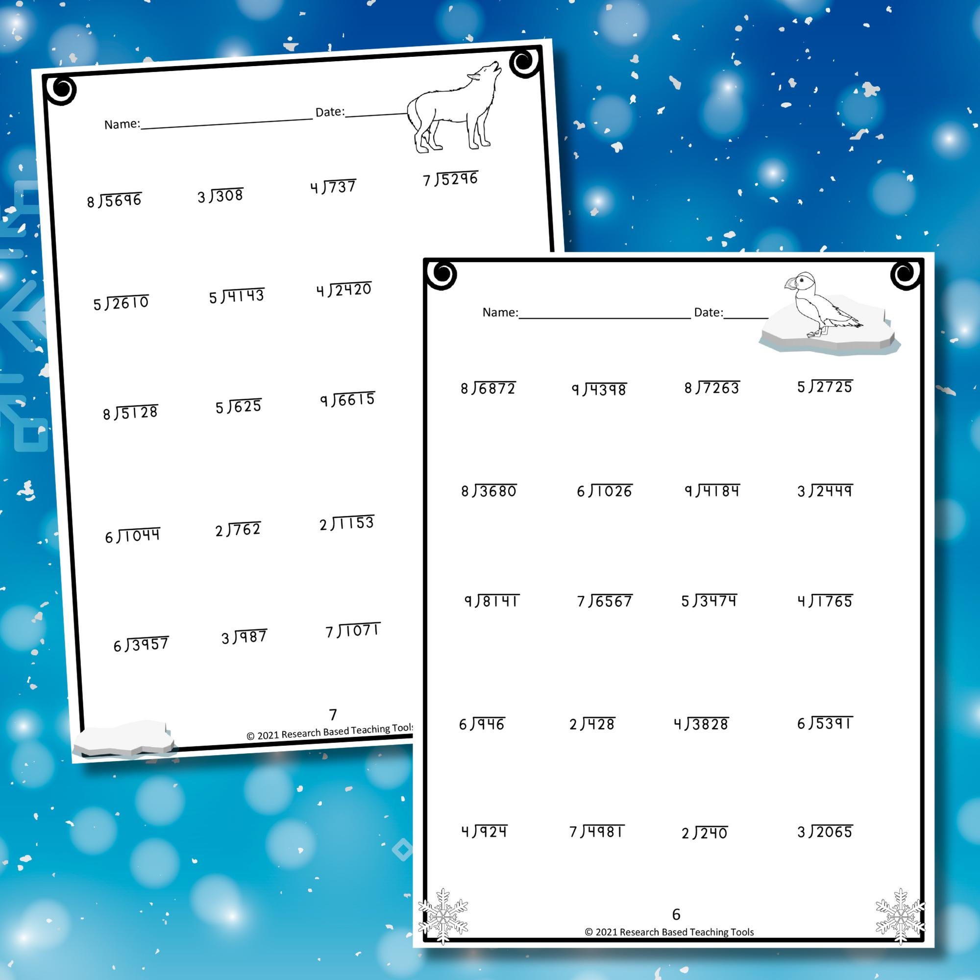 Winter-themed Long Division Worksheets for 4th-5th Grade | Homeschool ...