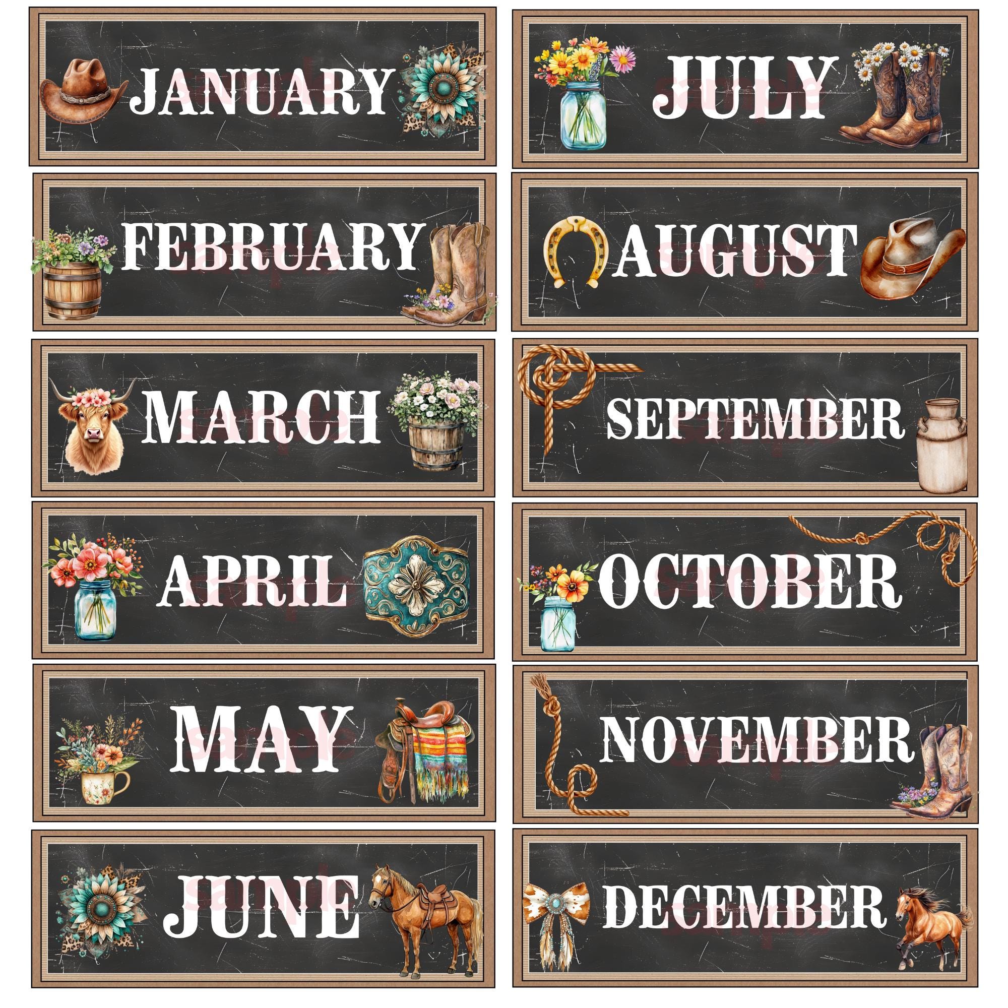 Rustic Cowboy Classroom Calendar & Birthday Bulletin Board Decor Set ...