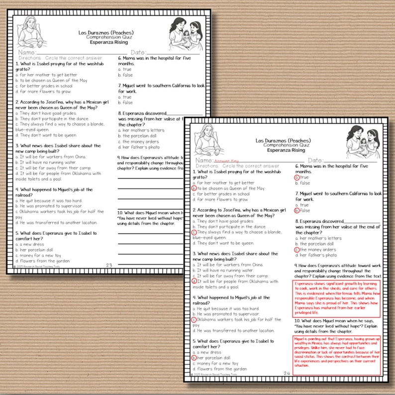 Esperanza Rising Assessment Bundle | Chapter Quizzes & Journal Prompts ...