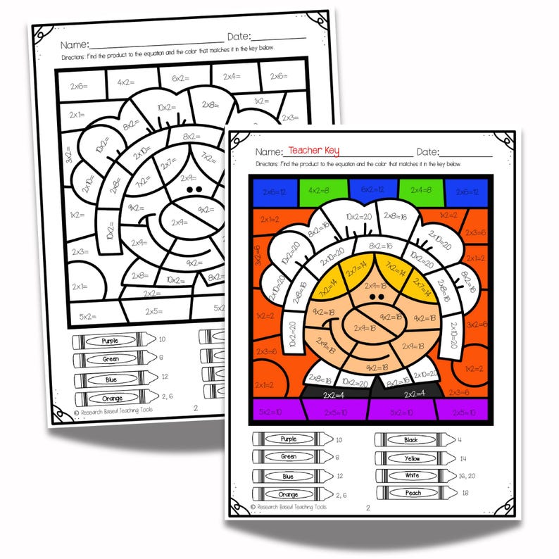 Thanksgiving Multiplication Color by Number: Holiday Math Worksheets ...