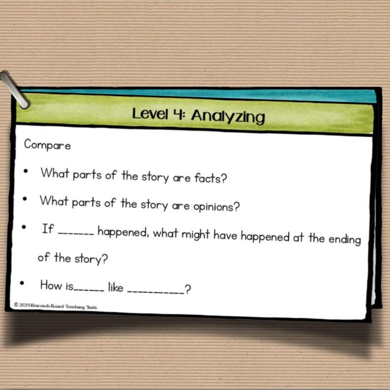 Bloom's Taxonomy Reading Comprehension Cards: Critical Thinking ...