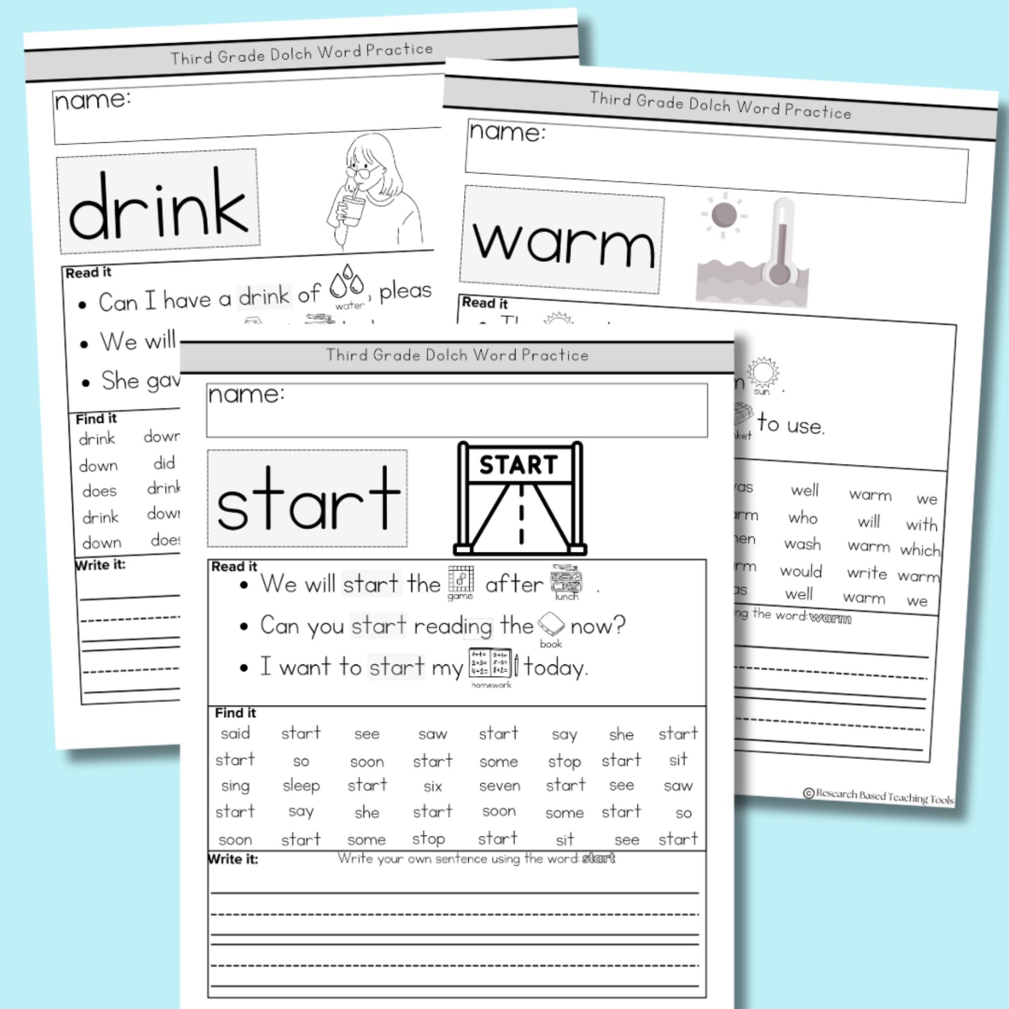 Prek-3rd Grade Dolch Sight Word Worksheets: Printable Bundle for ...