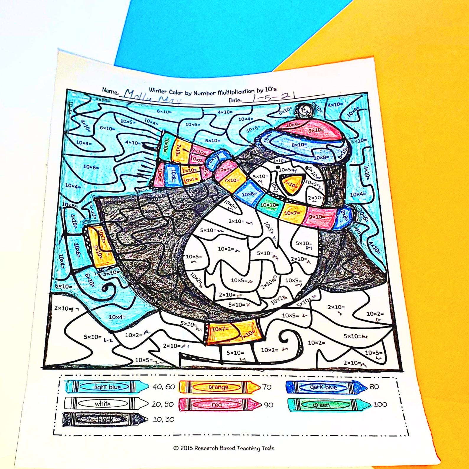 Winter-themed Multiplication Color-by-number Worksheets: Elementary ...