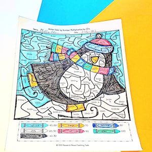 Winter-themed Multiplication Color-by-number Worksheets: Elementary ...