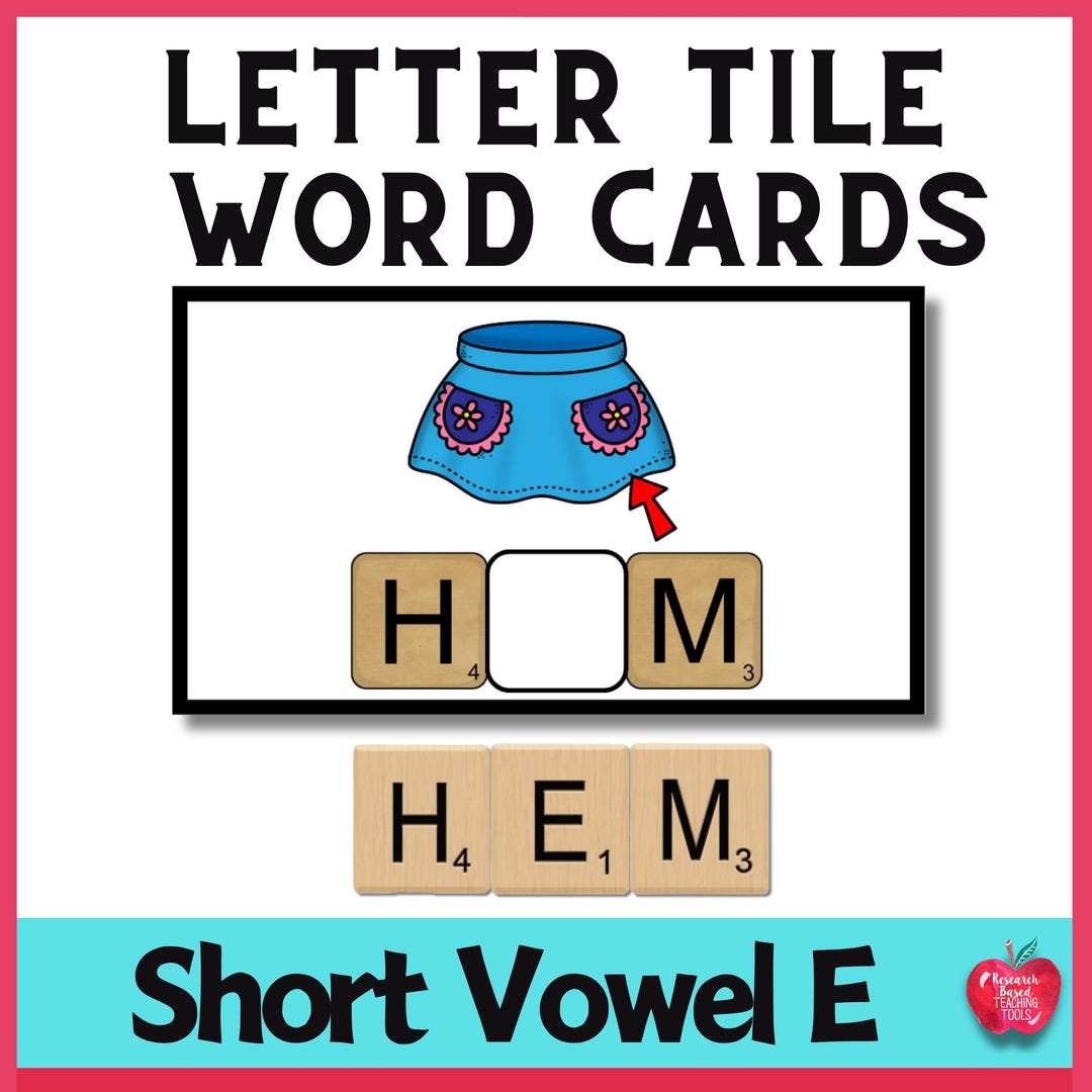 Short Vowel E CVC Word Tile Cards | Phonics Building Activities for ...