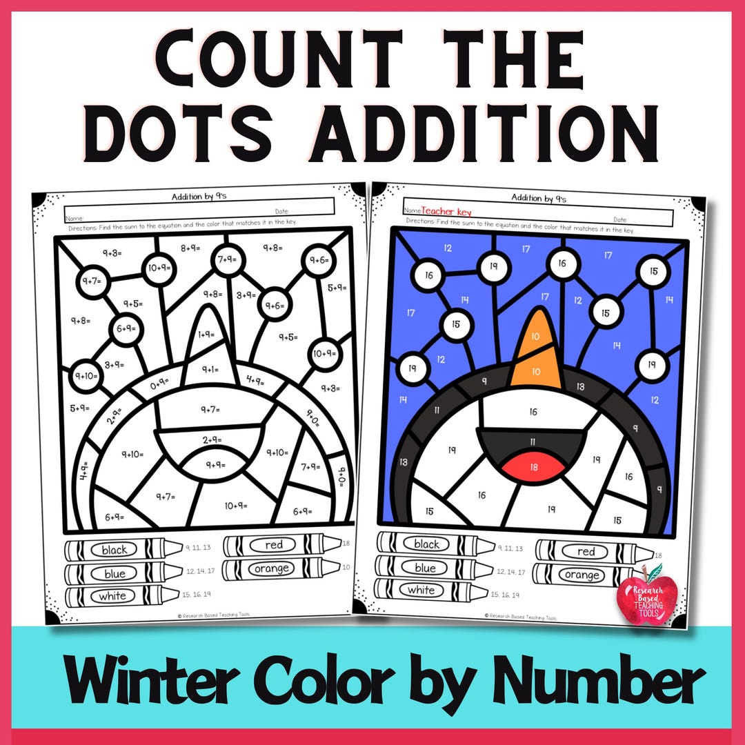 Winter Addition Color by Code Worksheets | Math Facts 0-10 | Kids ...