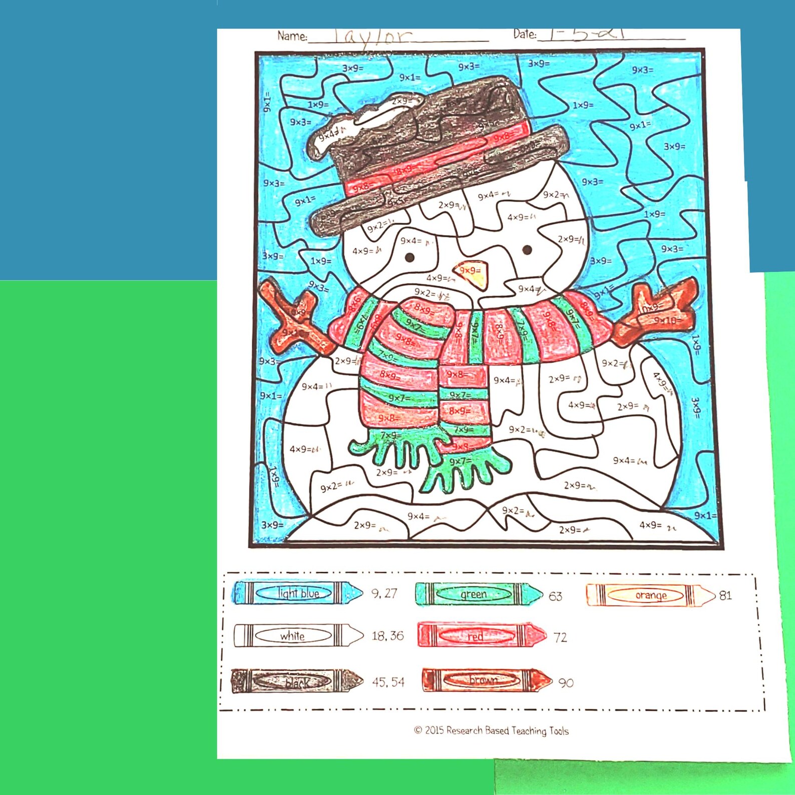 Winter-themed Multiplication Color-by-number Worksheets: Elementary ...