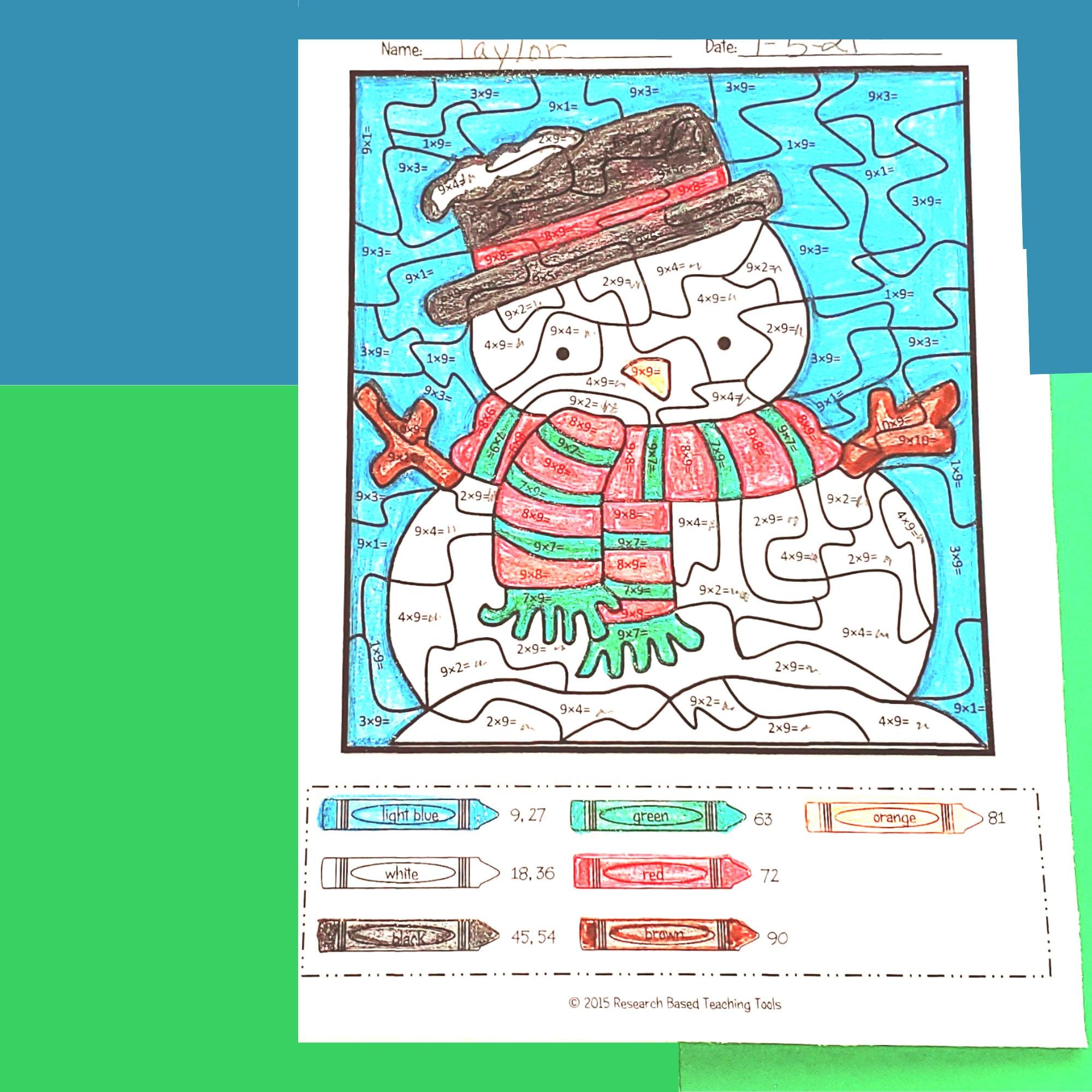 Winter-themed Multiplication Color-by-number Worksheets: Elementary ...