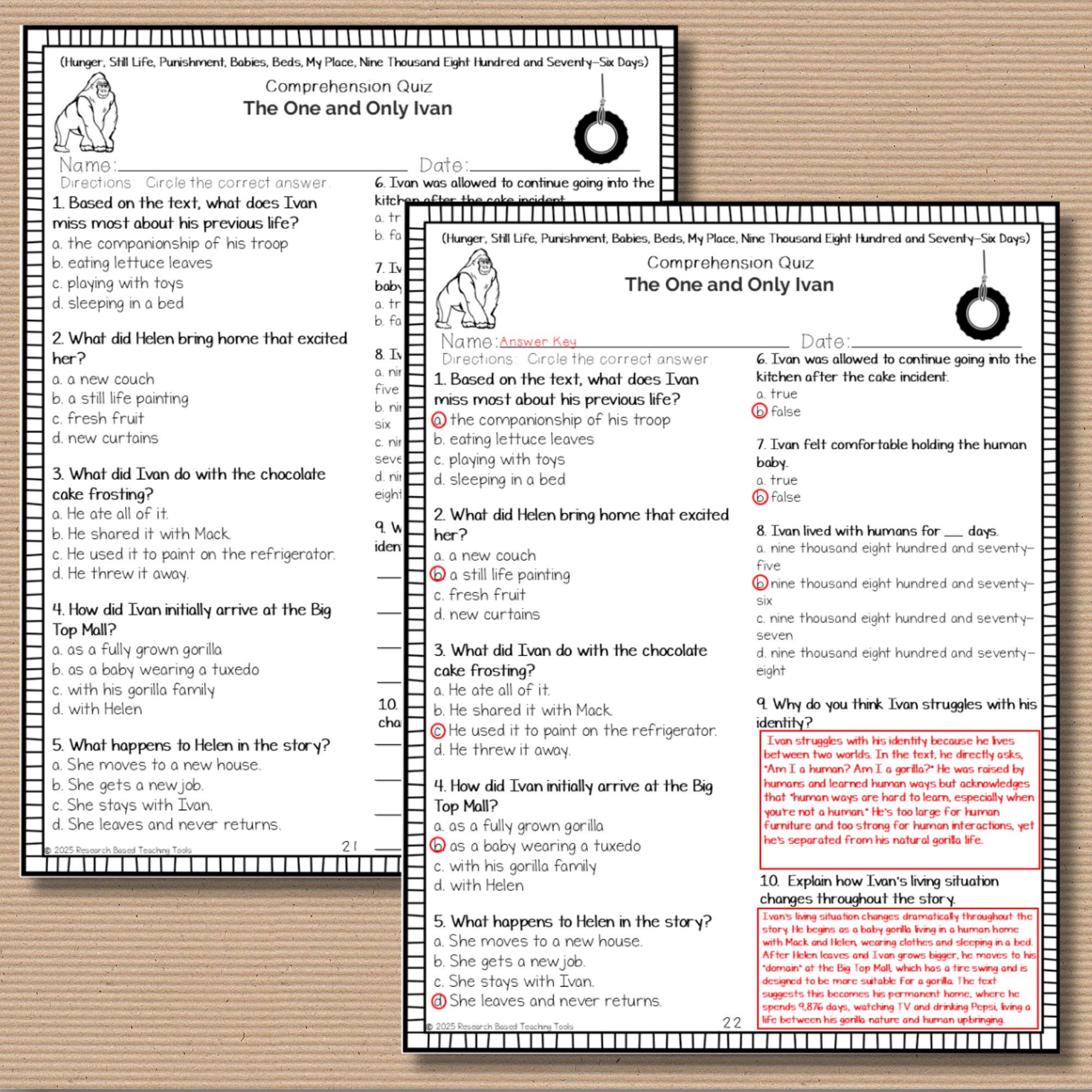 The One and Only Ivan Chapter Quizzes: Comprehensive Novel Study ...