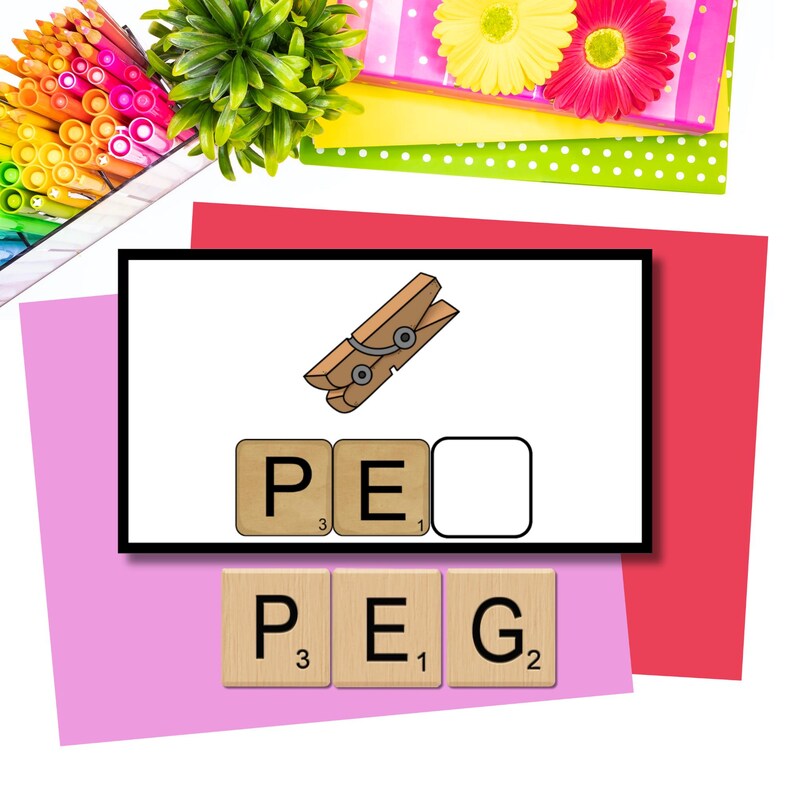 Short Vowel E CVC Word Tile Cards | Phonics Building Activities for ...