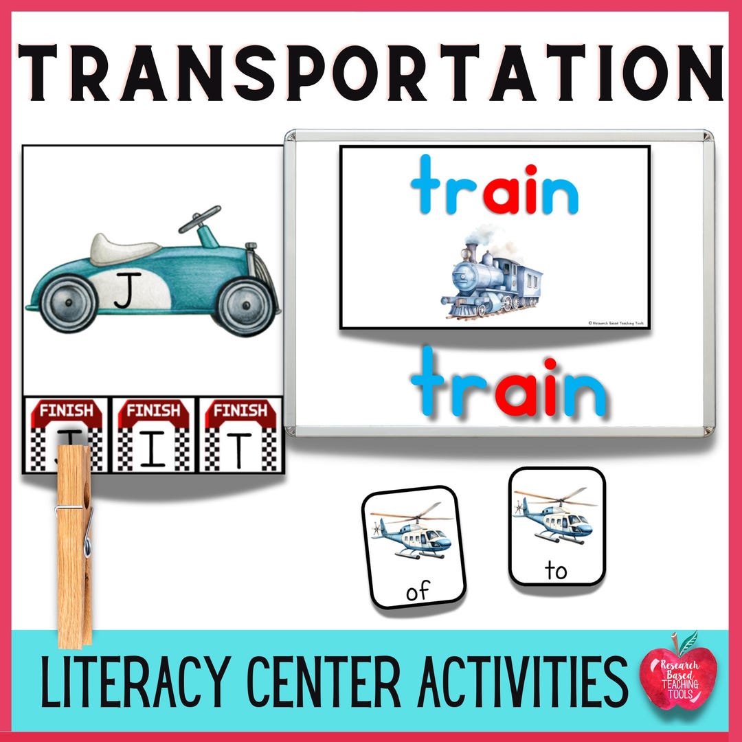 Transportation Themed Literacy Centers Alphabet and Phonics Activities ...
