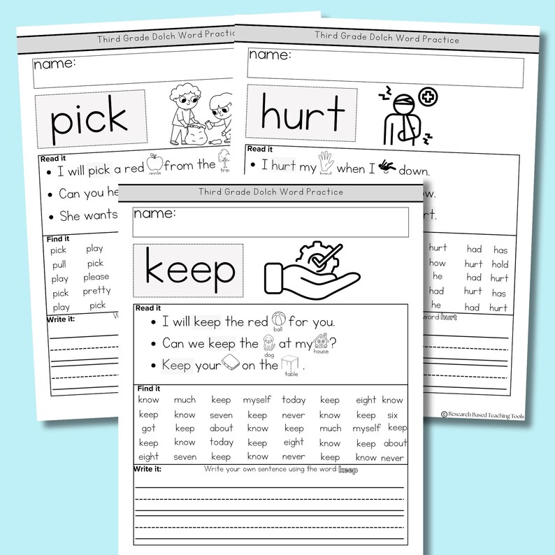 Grade 3 Dolch Sight Words: Fluency & Comprehension Worksheets for ...